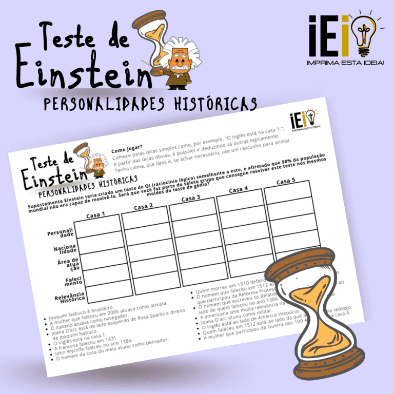 Teste de Einstein - PERSONALIDADES HISTÓRICAS - Imprima esta Ideia